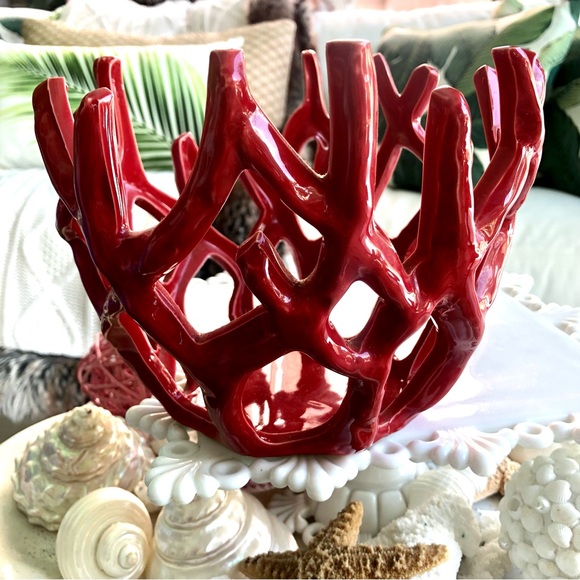 Accents | Nwt Red Sea Life Coral Ceramic Pot | Poshmark